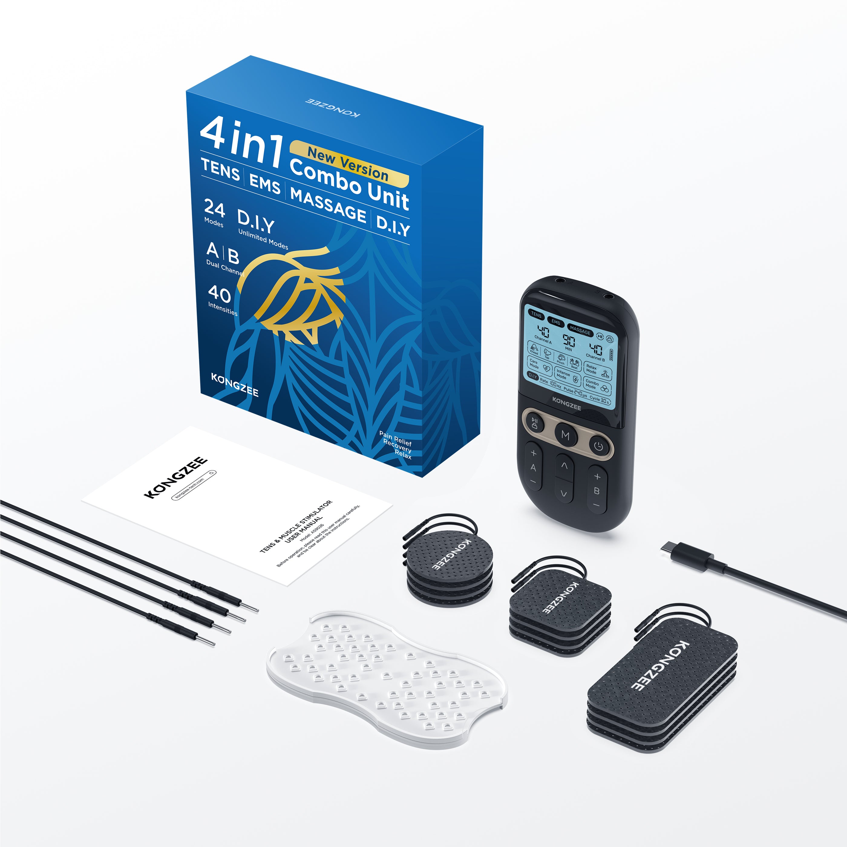 KONGZEE 4in1 D.I.Y & TENS EMS Muscle Stimulator for Pain Relief