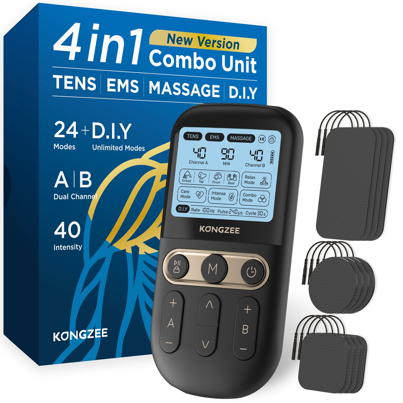 KONGZEE 4in1 D.I.Y & TENS EMS Muscle Stimulator for Pain Relief